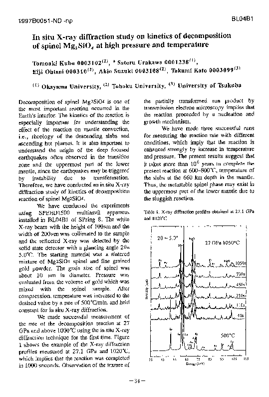 (PDF) In situ X-ray diffraction study on kinetics of decomposition of spinel Mg2SiO4 at high ...