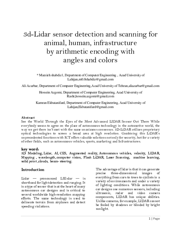 (PDF) 3d-Lidar sensor detection and scanning for animal, human ...