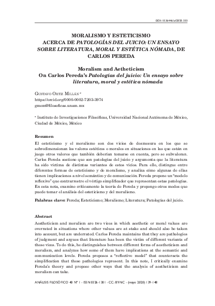 (PDF) Moralismo y esteticismo