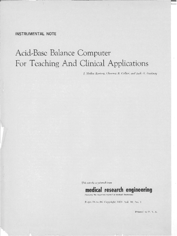 (PDF) Acid-Base Balance Computer For Teaching And Clinical Applications ...