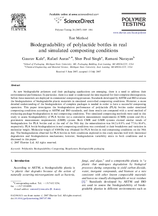 (PDF) Test Method Biodegradability of polylactide bottles in real and ...