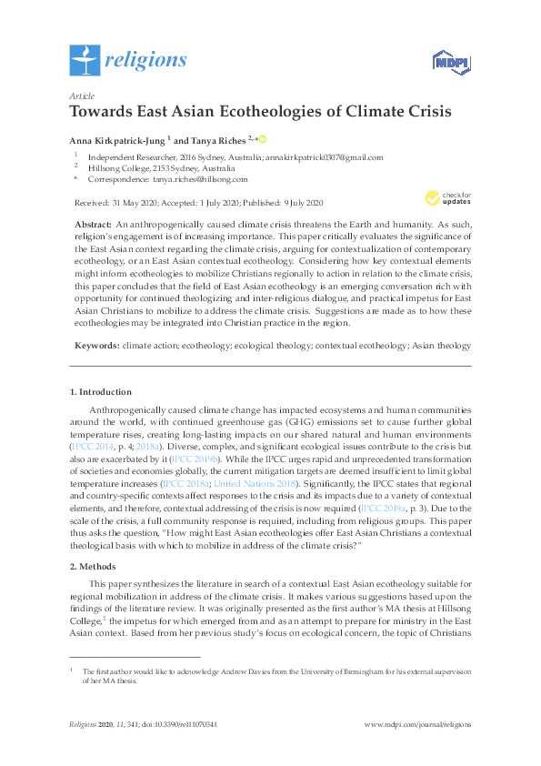 (PDF) Towards East Asian Ecotheologies of Climate Crisis | Anna ...
