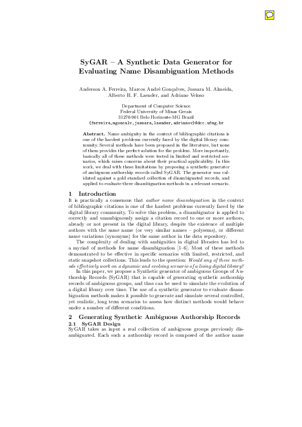 (PDF) SyGAR – A Synthetic Data Generator for Evaluating Name ...