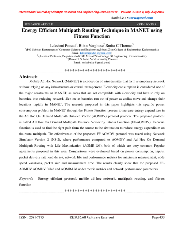(PDF) Energy Efficient Multipath Routing Technique in MANET using Fitness Function