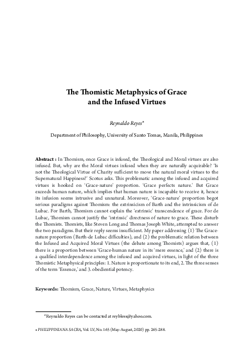 (PDF) The Thomistic Metaphysics of Grace and the Infused Virtues