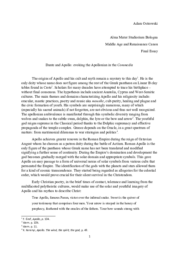 (DOC) Dante and Apollo: evoking the Apollonian in the Commedia