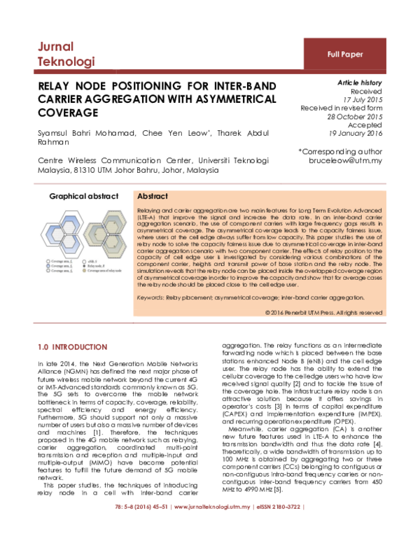 Pdf Relay Node Positioning For Inter Band Carrier Aggregation With Asymmetrical Coverage