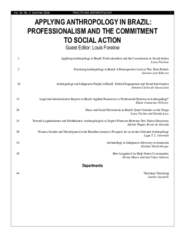 (PDF) ANTHROPOLOGY AND INDIGENOUS PEOPLE IN BRAZIL: ETHICAL ENGAGEMENT ...
