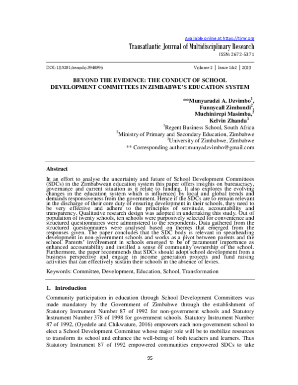 (PDF) BEYOND THE EVIDENCE: THE CONDUCT OF SCHOOL DEVELOPMENT COMMITTEES ...