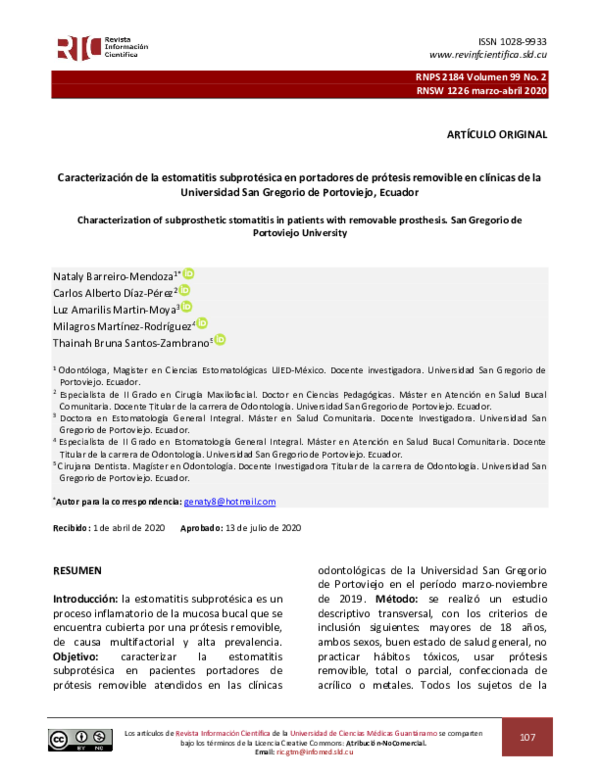 (PDF) Characterization of subprosthetic stomatitis in patients with ...