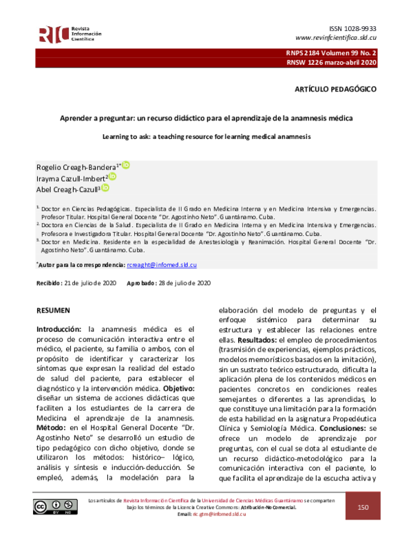 (PDF) Learning to ask a teaching resource for learning medical anamnesis