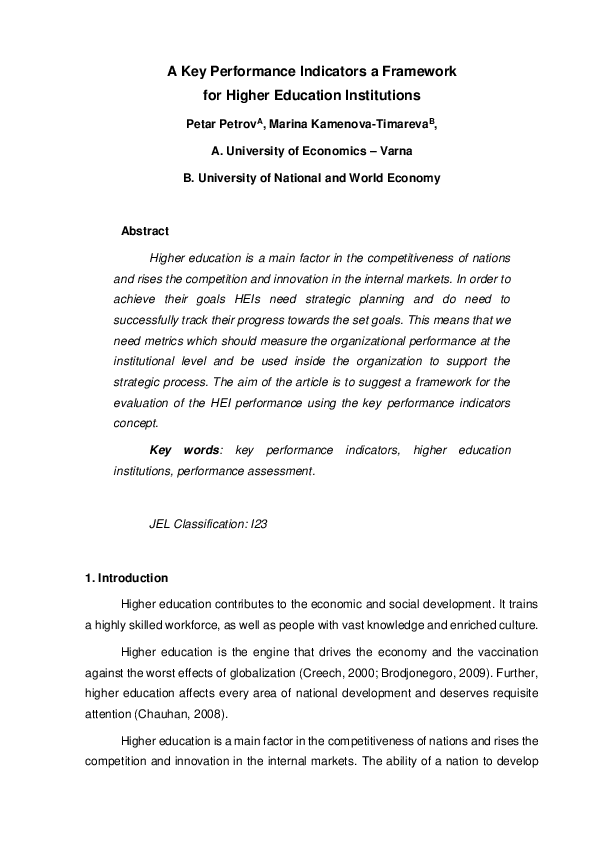 (PDF) A Key Performance Indicators Framework for Higher Education ...