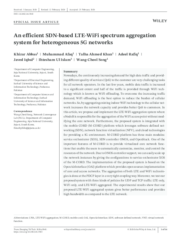 Pdf An Efficient Sdn Based Lte Wifi Spectrum Aggregation System For Heterogeneous 5g Networks