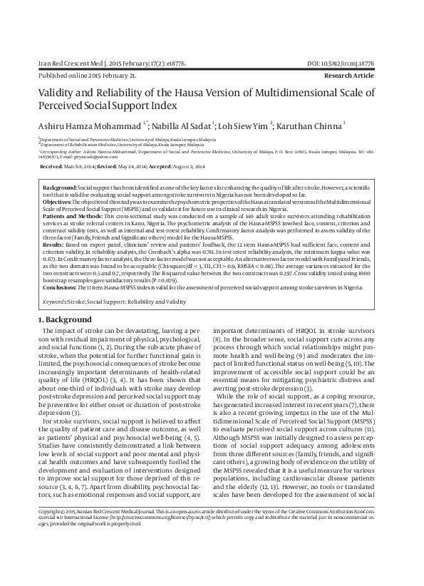 (PDF) Hamza et al Validity and Reliability of the Hausa