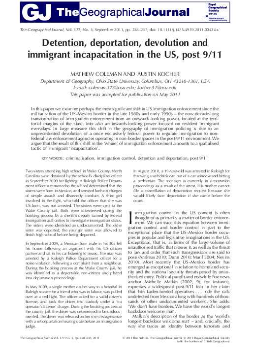 (PDF) Detention, deportation, devolution and immigrant incapacitation ...