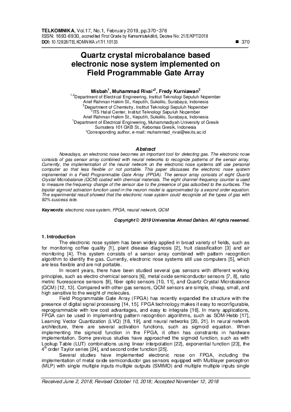 (PDF) Quartz crystal microbalance based electronic nose system implemented on Field Programmable ...