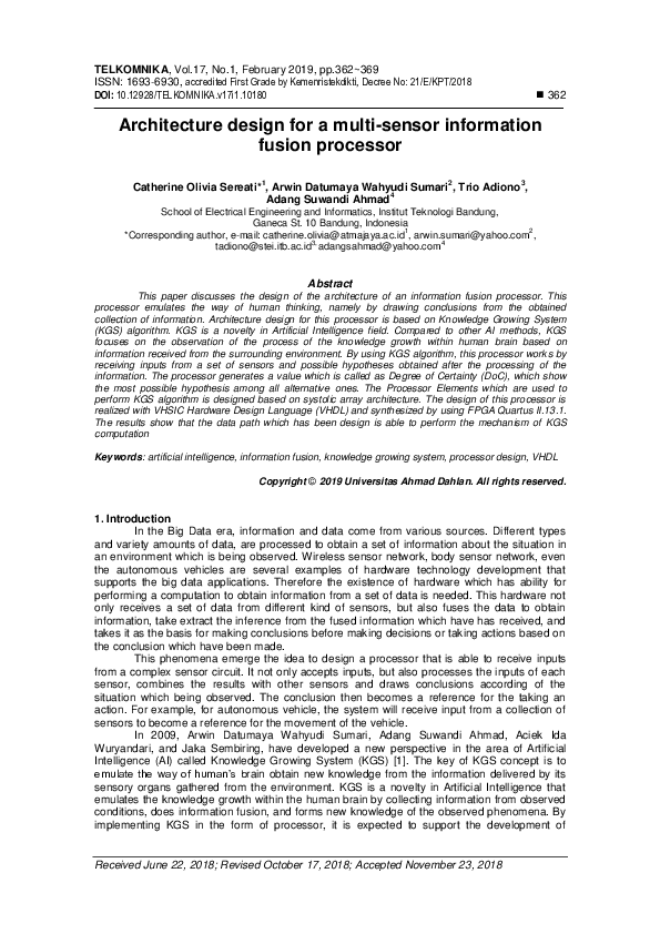 Pdf Architecture Design For A Multi Sensor Information Fusion Processor