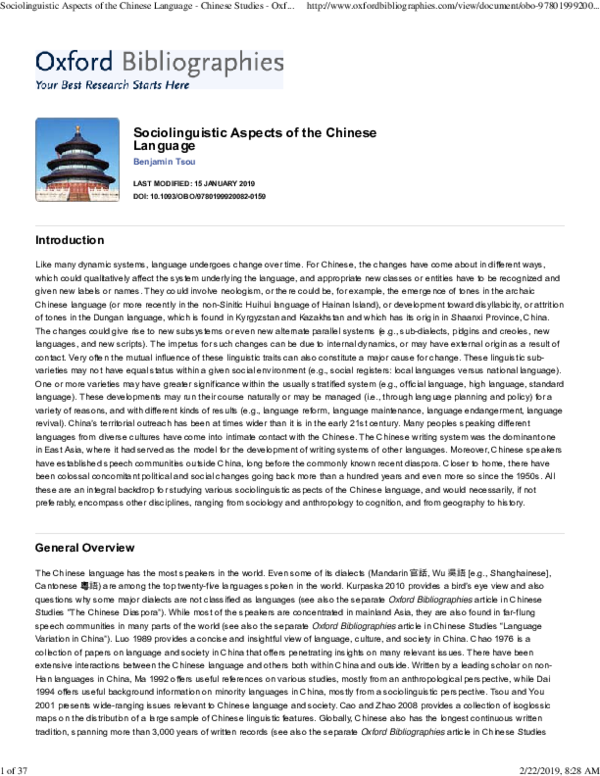 (PDF) Sociolinguistic Aspects of the Chinese Language