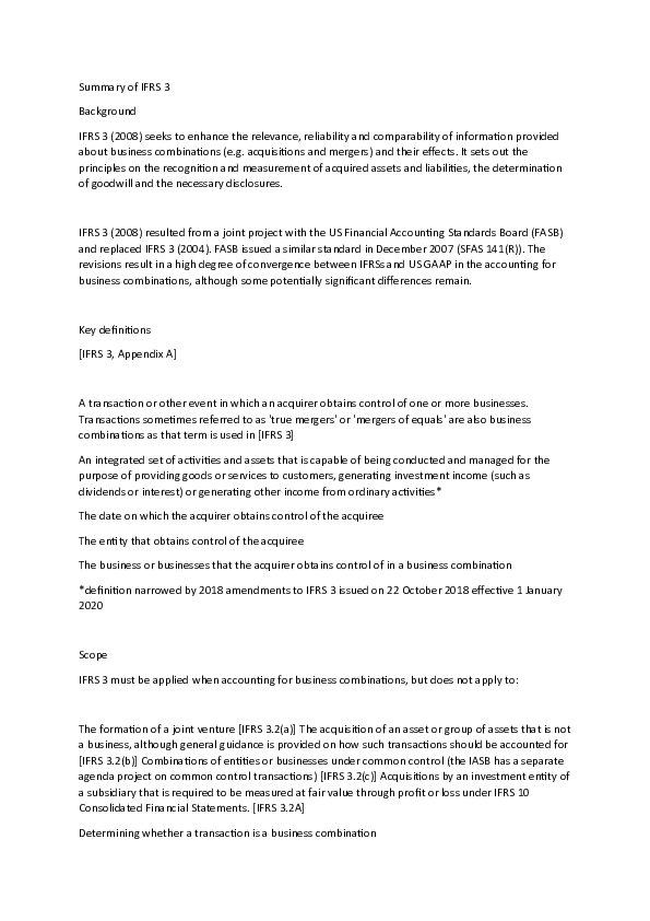 (DOC) Summary of IFRS 3 Background