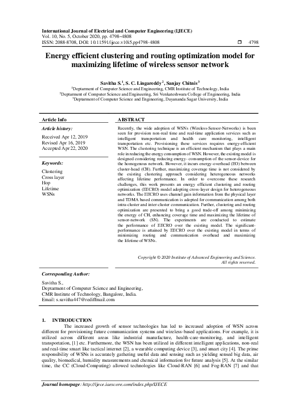 Pdf Energy Efficient Clustering And Routing Optimization Model For Maximizing Lifetime Of