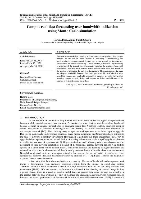 Pdf Campus Realities Forecasting User Bandwidth Utilization Using
