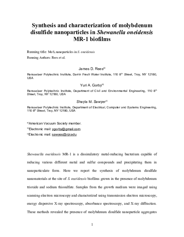 (DOC) Synthesis and characterization of molybdenum disulfide ...