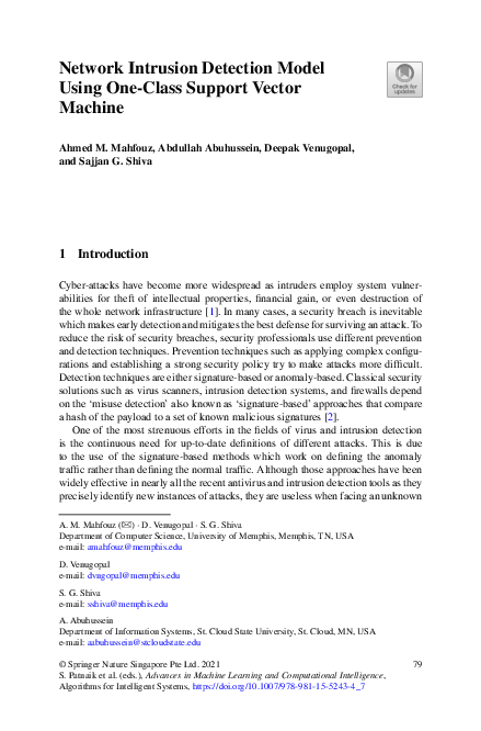 Pdf Network Intrusion Detection Model Using One Class Support Vector