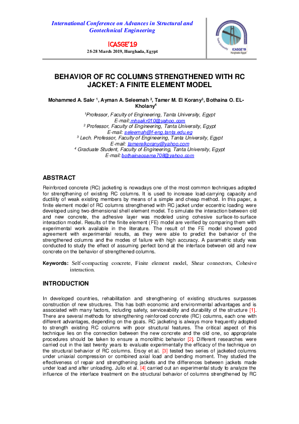 Pdf Behavior Of Rc Columns Strengthened With Rc Jacket A Finite