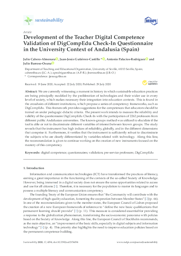 (PDF) Development of the Teacher Digital Competence Validation of ...