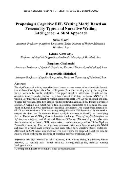 (PDF) Proposing a Cognitive EFL Writing Model Based on Personality ...