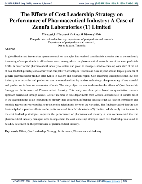 (PDF) The Effects of Cost Leadership Strategy on Performance of ...