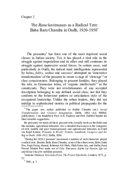 (DOC) Using the Ramcharitmanas as a Radical text : Baba Ram Chandra in Oudh