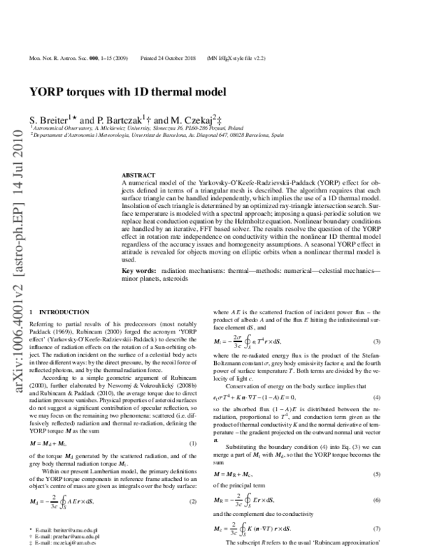 (PDF) YORP torques with 1D thermal model