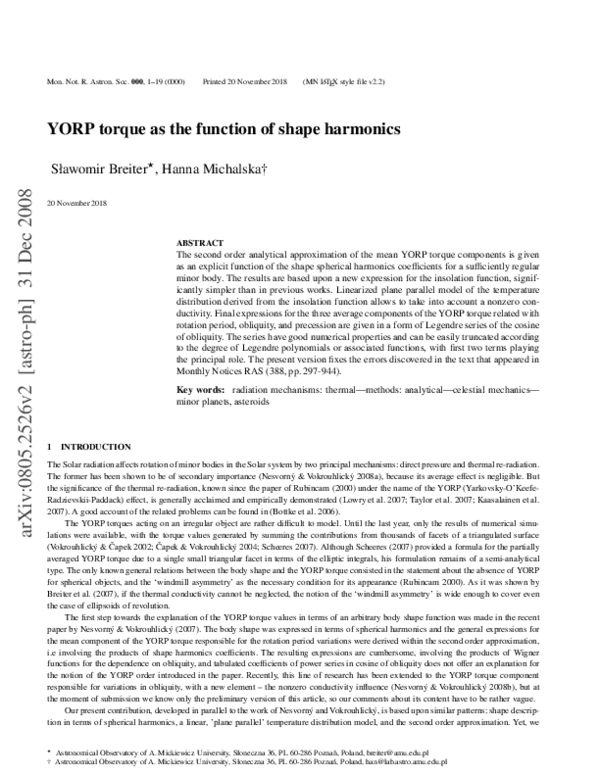 (PDF) YORP torque as the function of shape harmonics
