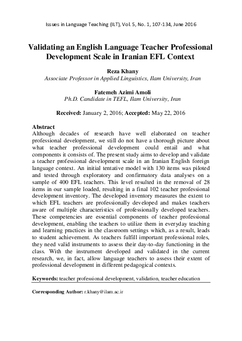 (PDF) Validating an English Language Teacher Professional Development ...