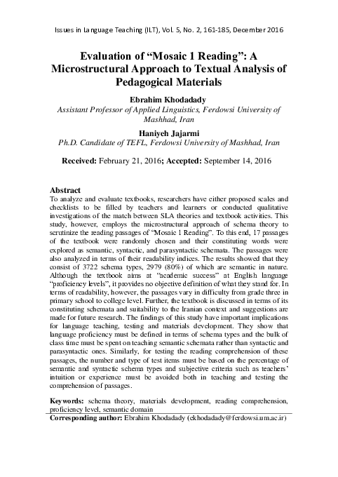 (PDF) Evaluation of "Mosaic 1 Reading": A Microstructural Approach to ...