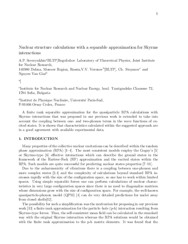 Pdf Nuclear Structure Calculations With A Separable Approximation For