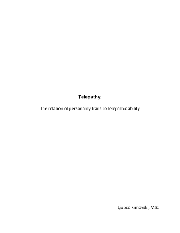 (PDF) Telepathy: The relation of personality traits to telepathic ability