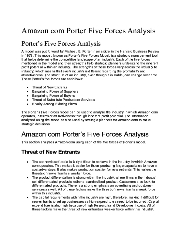 (DOC) Amazon com Porter Five Forces Analysis