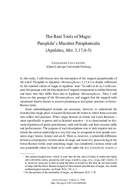 (PDF) The Real Tools of Magic: Pamphile’s Macabre Paraphernalia (Apuleius, Met. 3,17,4-5) - AN ...