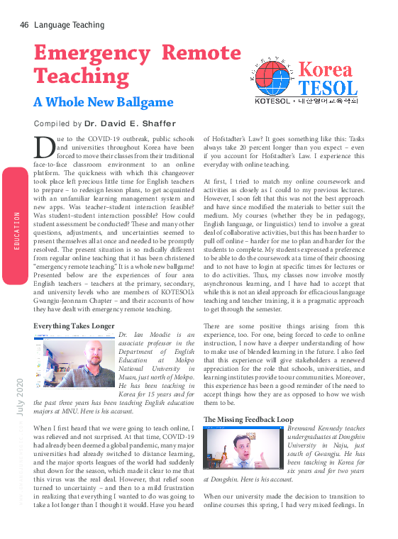(PDF) Emergency Remote Teaching
