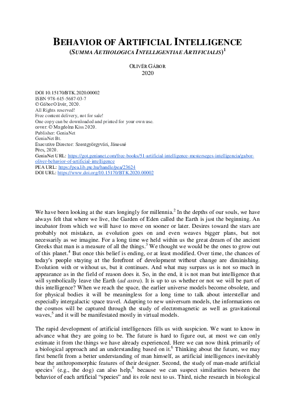 (PDF) BEHAVIOR OF ARTIFICIAL INTELLIGENCE (SUMMA AETHOLOGICA INTELLIGENTIAE ARTIFICIALIS) 1