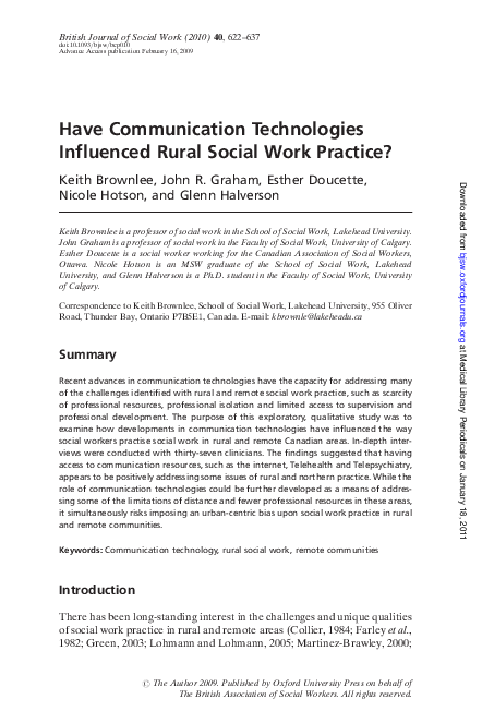 (PDF) Have communication technologies influenced rural social work ...