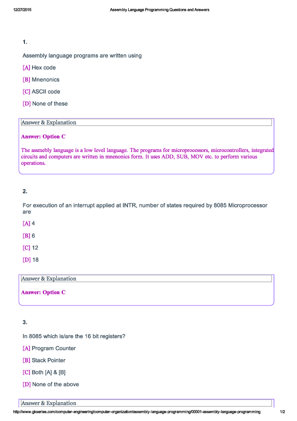 Pdf Assembly Language Programming Questions And Answers Skyt Tsido