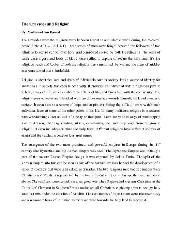 (DOC) The Crusades and Religion