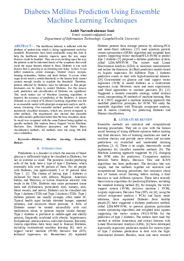 (PDF) Diabetes Mellitus Prediction Using Ensemble Machine Learning ...