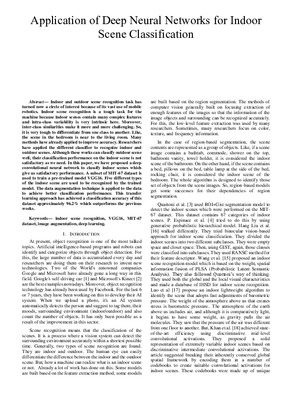 (PDF) Application of Deep Neural Networks for Indoor Scene Classification