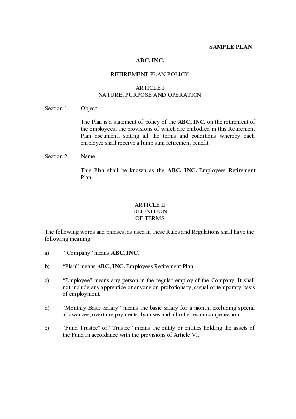 Policy Retirement Plan | Robert Sabio - Academia.edu