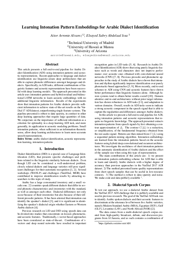 (PDF) Learning Intonation Pattern Embeddings for Arabic Dialect Identification