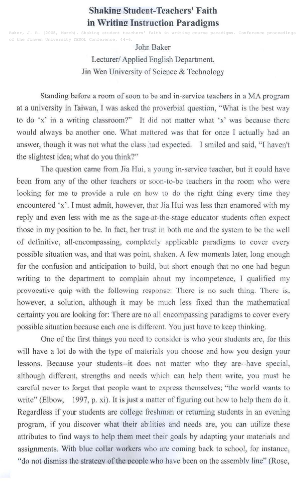 (PDF) Shaking students' faith in writing paradigms